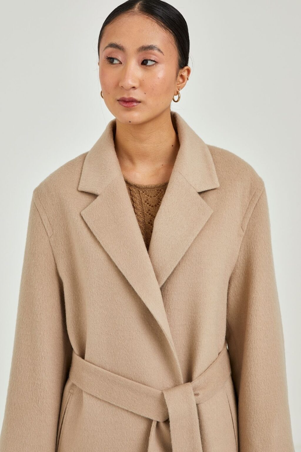 Beige Narrow Lapel Long Coat - Tom Gutie